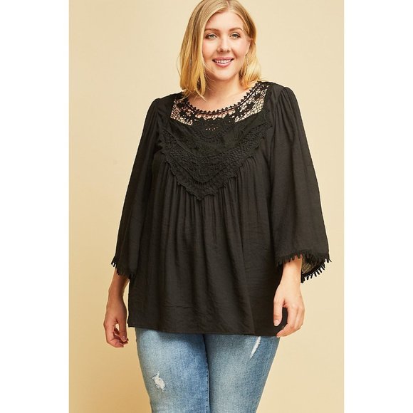 entro | Tops | Entro Crochet Lace Flare Sleeve Top Black | Poshmark